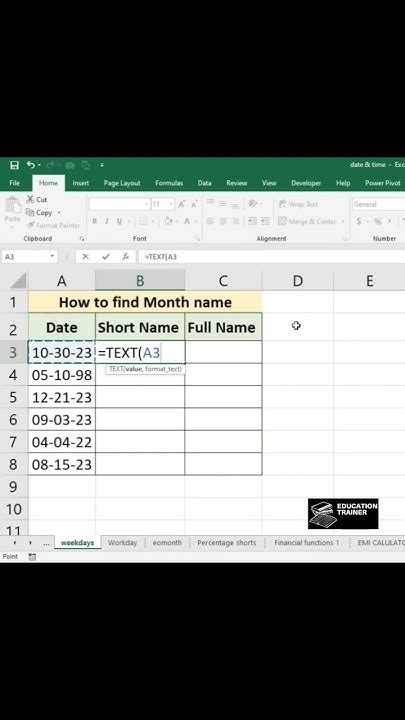 How To Get Month Name From Date In Excelexcel Exceltips