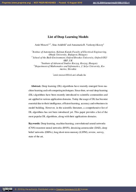 Pdf List Of Deep Learning Models