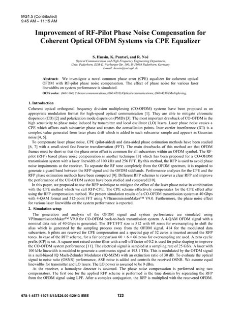 Pdf Improvement Of Rf Pilot Phase Noise Compensation For Co Ofdm Transmission Systems Via