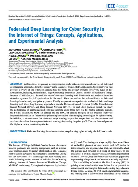 Pdf Federated Deep Learning For Cyber Security In The Internet Of Things Concepts