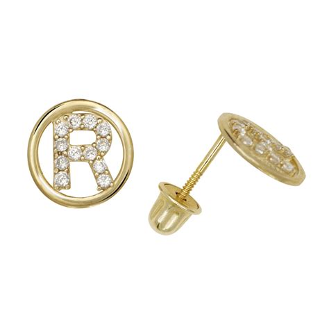 Initial R Screw Back Earrings In 14k Yellow Gold The Jewelry Vine