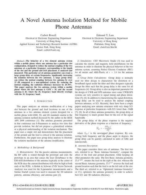 A Novel Antenna Isolation Method For Mobile Phone Antennas Pdf