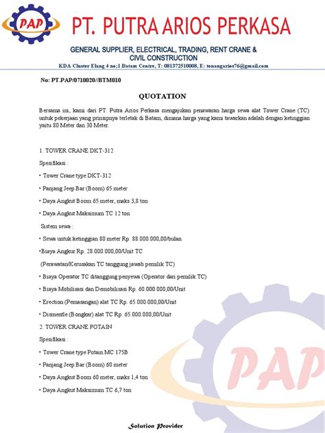 Quotation Tower Crane Pdf