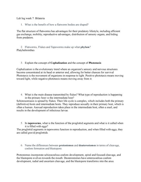 Lab Log Week 7 1 Lab Log Week 7 Solved Lab Log Week 7 Bilateria 1 What Is The Benefit Of