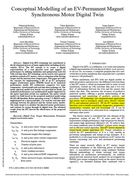 conceptual modelling of an ev permanent magnet synchronous motor