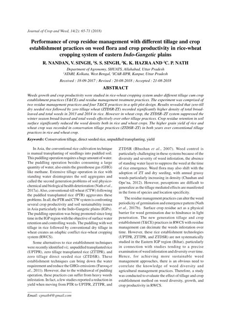 Pdf Performance Of Crop Residue Management With Different Tillage And
