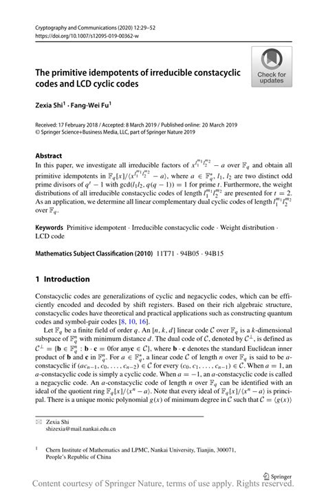 The Primitive Idempotents Of Irreducible Constacyclic Codes And LCD Cyclic Codes Request PDF