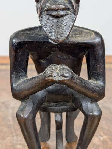 Makonde African Mpingo Blackwood Binadamu Seated Elder Figure Carving