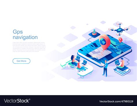 Gps Navigation Landing Page Template City Map Vector Image