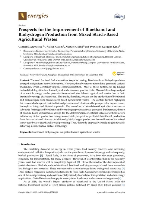 Prospects For The Improvement Of Bioethanol And Biohydrogen Production From Mixed Starch Based