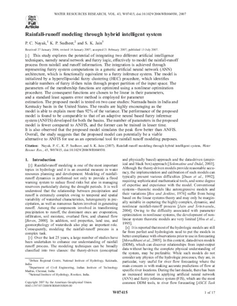 pdf rainfall runoff modeling through hybrid intelligent system