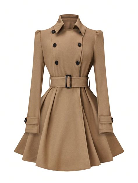 여성용 플러스 사이즈 솔리드 컬러 버블 긴팔 통근 울 코트 더블 브레스티드 Abrigos De Lana Doble Botonadura Mangas Largas