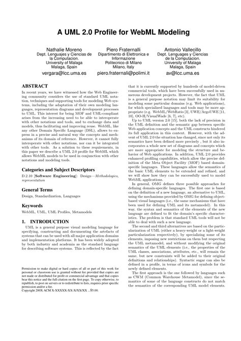 Pdf A Uml 20 Profile For Webml Modeling