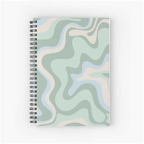 Retro Liquid Swirl Abstract Pattern Celadon Mint Green Baby Blue Beige Journal For Sale By