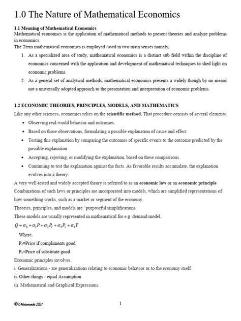 Econ 130 Topic 1 Handout Pdf Mathematics Mathematical Economics