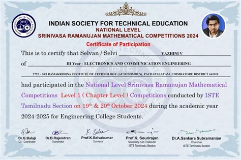 Yazhini V On Linkedin Mathematics Iste Competitions