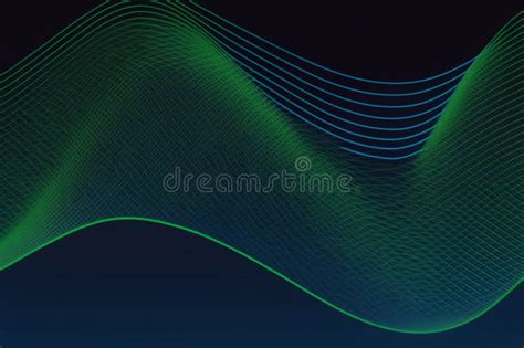 Abstract Dark Blue Mesh Gradient With Glowing Green Curve Line Generative Ai Stock Illustration