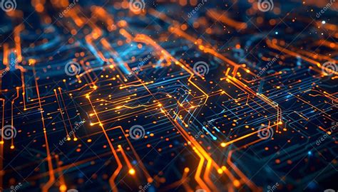 Glowing Lines And Particles On Futuristic Digital Circuit Board Cutting Edge Tech Concept Stock