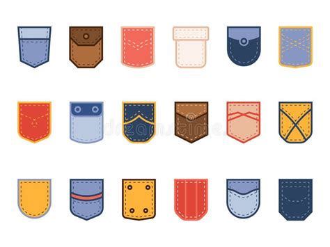 Patch Pocket Set Design Colored Pockets Of Round Oval And Rectangular