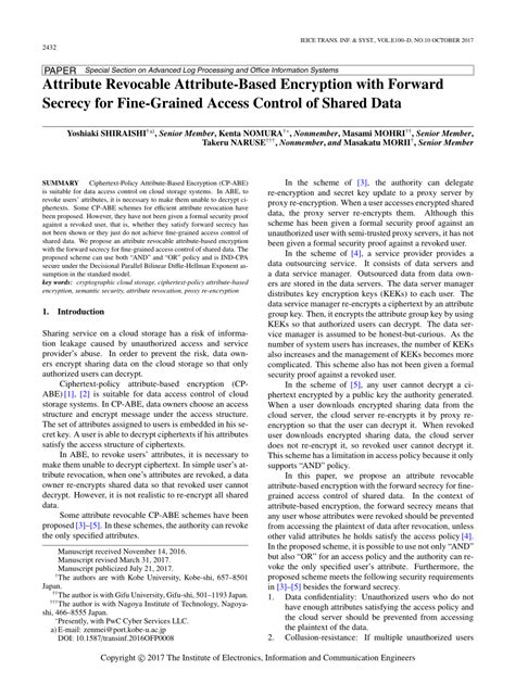 Pdf Attribute Revocable Attribute Based Encryption With Forward