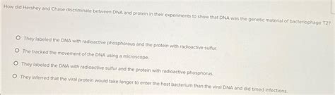 Solved How Did Hershey And Chase Discriminate Between Dna