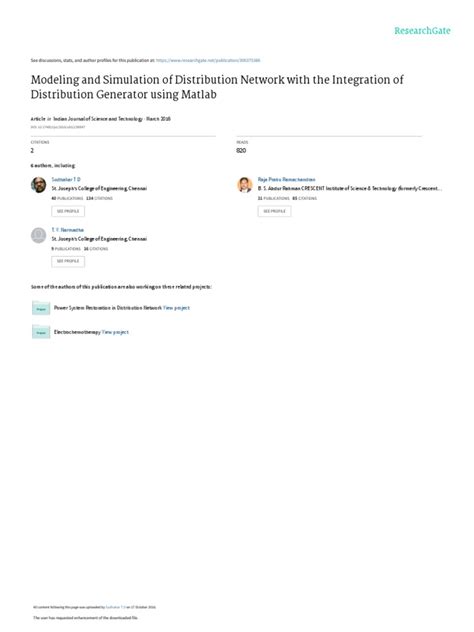 Modeling And Simulation Of Distribution Network With The Integration Of