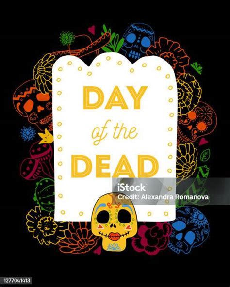 데드 프레임 디자인 템플릿의 날 그려진 두개골과 전통적인 물체 손으로 그린 벡터 스케치 일러스트레이션 가을에 대한 스톡 벡터 아트 및 기타 이미지 Istock