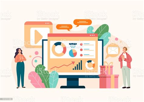 인포그래픽 개념을 분석하는 디지털 마케팅 소셜 미디어 벡터 플랫 그래픽 디자인 일러스트레이션 개발에 대한 스톡 벡터 아트 및 기타 이미지 Istock