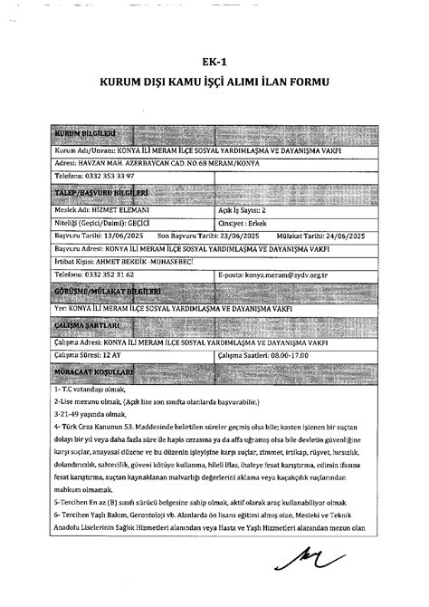 Konya Meram Sydv Geçici 2 İşçi Alacak Memurlarnet