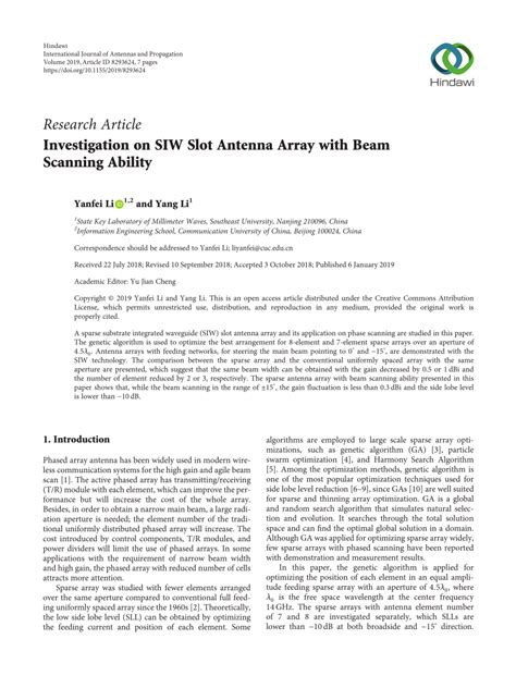pdf investigation on siw slot antenna array with beam scanning ability