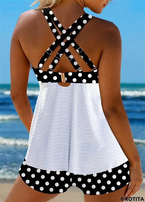 Rotita Jacquard White Polka Dot Tankini Set