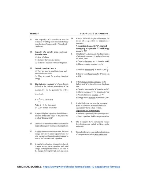 Ppt Formula Booklet Physics Class 12 Chapter Capacitance Powerpoint