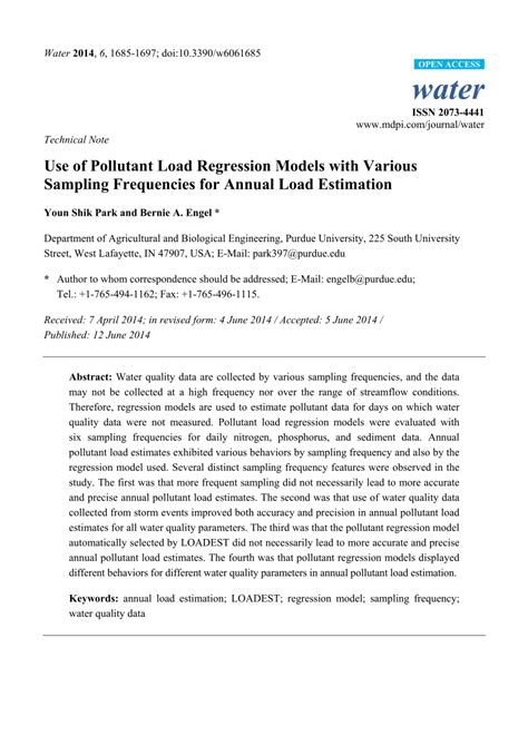Pdf Use Of Pollutant Load Regression Models With Various Sampling Frequencies For Annual Load