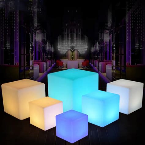 ₩92508에서 Rgb 충전식 Led 조명 된 가구 큐브 대변 램프 원격 야외 빛나는 의자 바 Ktv Pe 벤치 홈 장식 조명