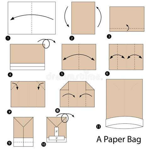 Step By Step Instructions How To Make Origami A Paper Bag Stock Vector
