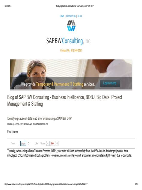 Identifying Cause Of Data Load Error When Using A Sap Bw Dtp Pdf Information Technology