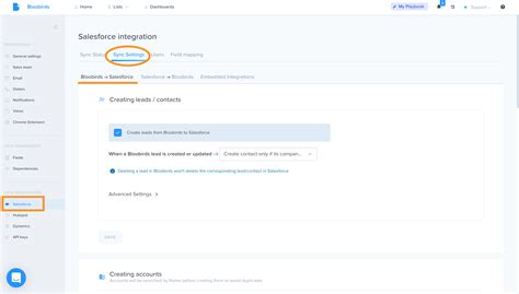 bloobirds to salesforce native integration sync settings bloobirds