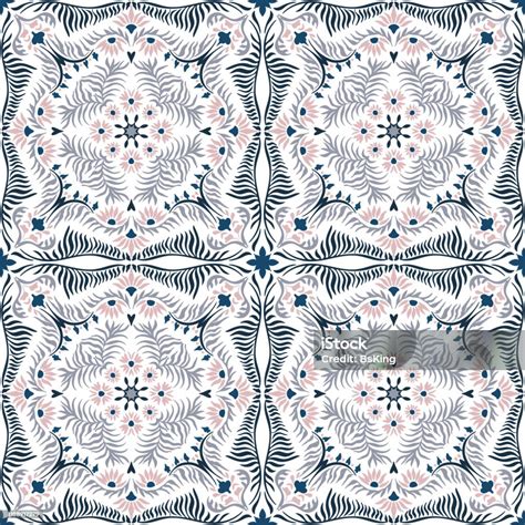 반다나 프린트 꽃 무늬가 있는 여성 숄 지중해 벽지 포르투갈어 타일 Azulejo 터키 어 장식품입니다 스페인 도자기 세라믹 요리 0명에 대한 스톡 벡터 아트 및 기타