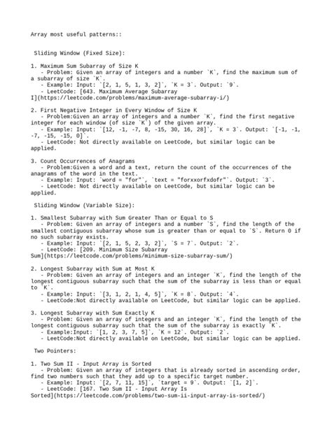 Array Most Useful Patterns Pdf Algorithms And Data Structures Computer Programming