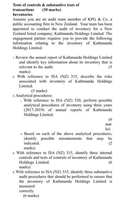 Solved Tests Of Controls And Substantive Tests Of Transactions