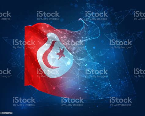 파란색 배경의 삼각형 다각형에서 튀니지 벡터 플래그 가상 추상 3d 개체 0명에 대한 스톡 벡터 아트 및 기타 이미지 0명 개발 개체 그룹 Istock