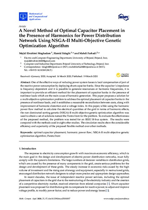 Pdf A Novel Method Of Optimal Capacitor Placement In The Presence Of
