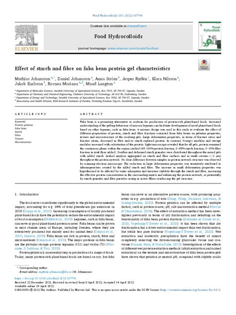Effect Of Starch And Fibre On Faba Bean Protein Gel Characteristics Pdf