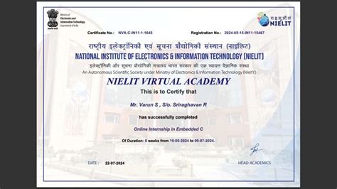 Completed A Course In Embedded C Electronics And Communication Varun S
