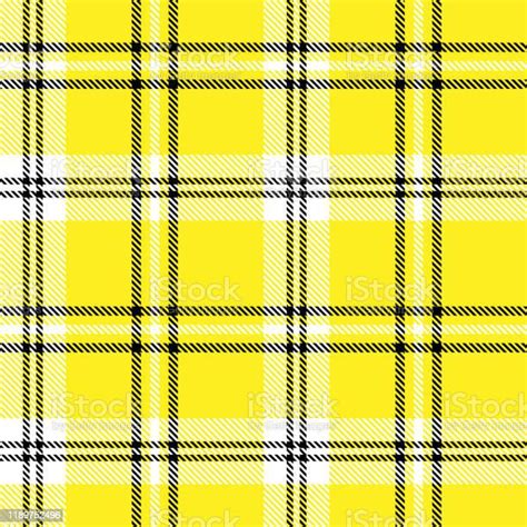 타탄 격자 무음 패턴 블랙 화이트 라인 패브릭 텍스처 옐로우 배경 스코틀랜드 케이지 그래픽 프린트에 대한 스톡 벡터 아트 및