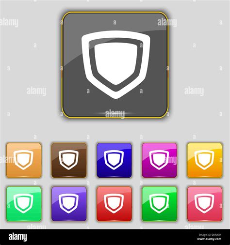 Shield Icon Sign Set With Eleven Colored Buttons For Your Site Vector Stock Vector Image And Art