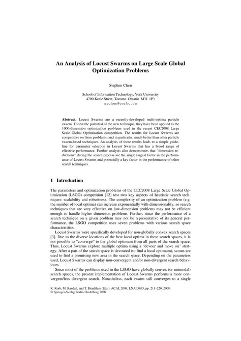Pdf An Analysis Of Locust Swarms On Large Scale Global Optimization Problems