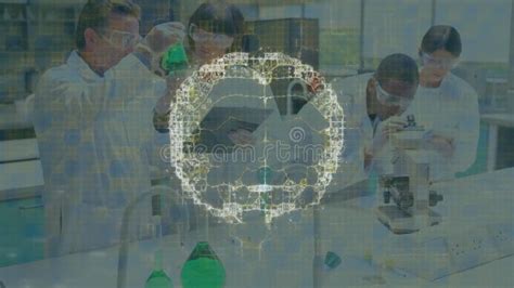 Conducting Experiments In Laboratory Scientists Analyzing Digital Brain Animation Stock Footage