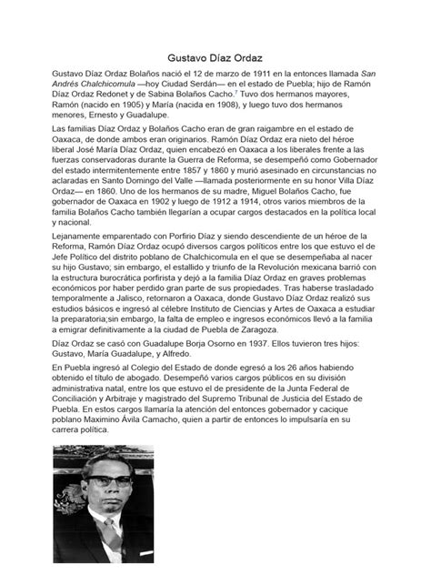 Biografía De Gustavo Díaz Ordaz Pdf México