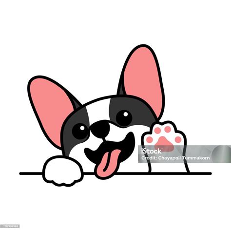 귀여운 프랑스 불독 강아지 흔들리는 발 만화 벡터 일러스트 개에 대한 스톡 벡터 아트 및 기타 이미지 개 손 흔들기 가축